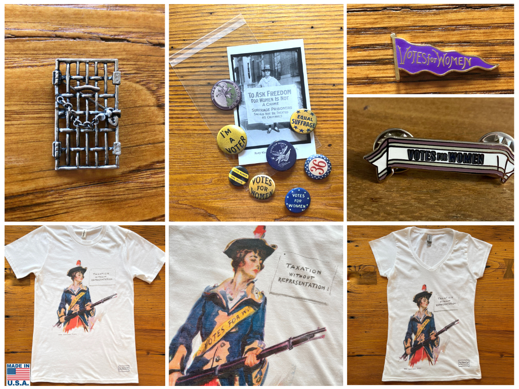 18. Suffrage pins and shirts