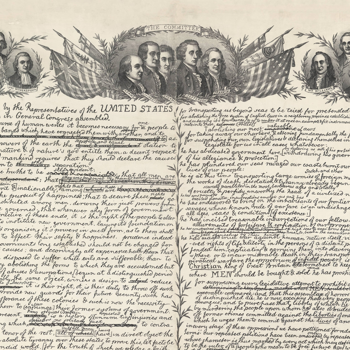 Large print with the marked up draft of the Declaration of Independenc ...