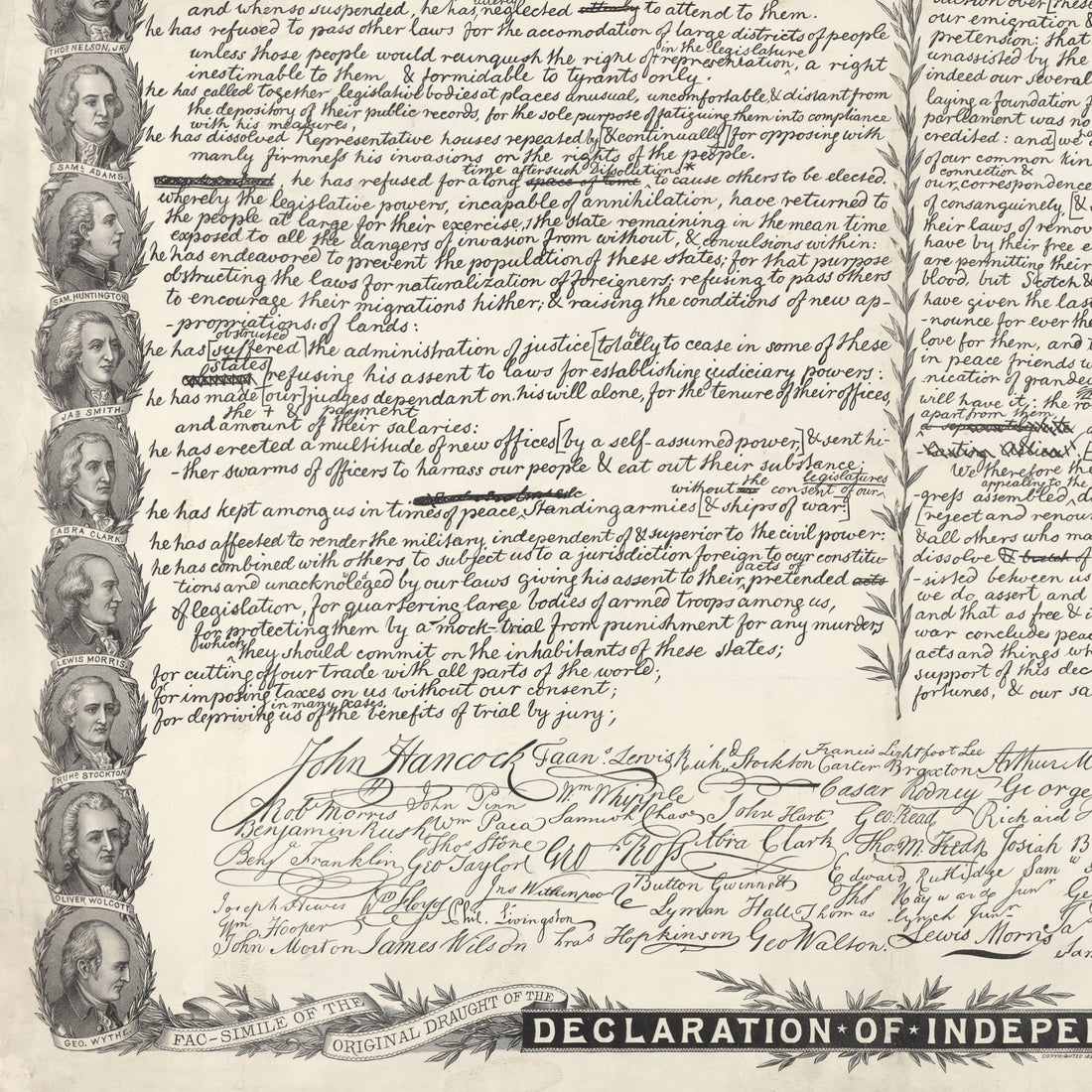 Large print with the marked up draft of the Declaration of Independenc ...