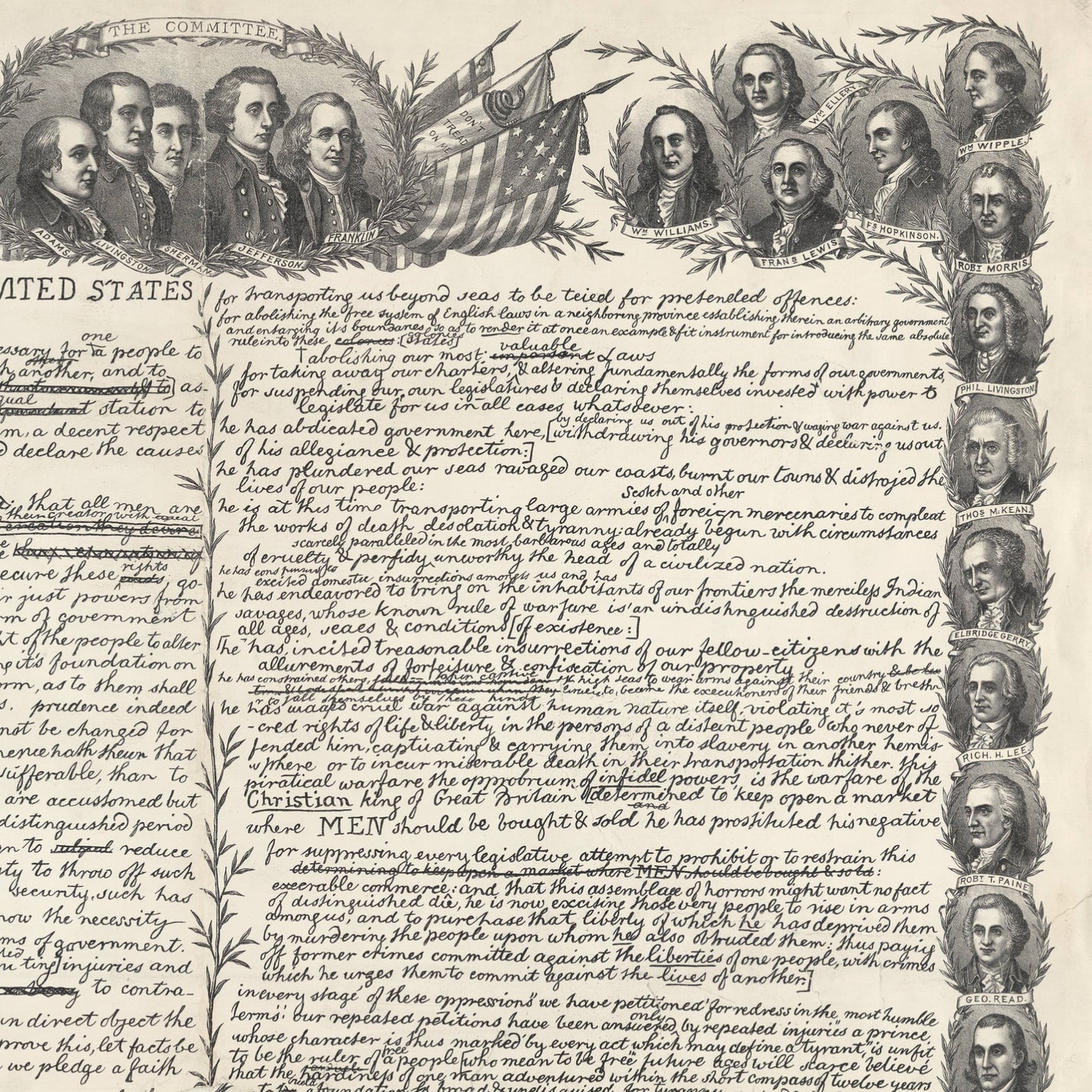 Large print with the marked up draft of the Declaration of Independenc ...