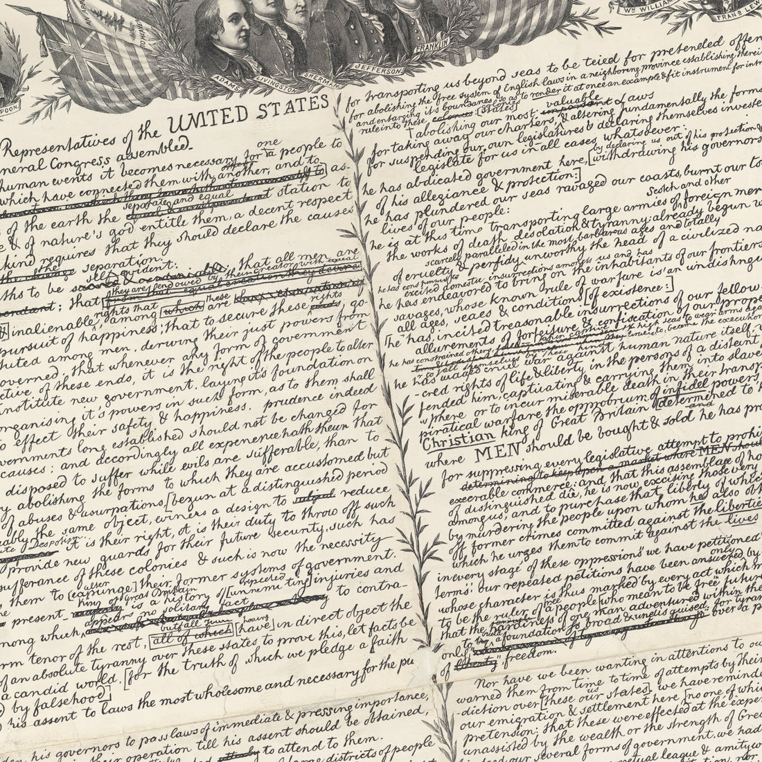 Large print with the marked up draft of the Declaration of Independenc ...