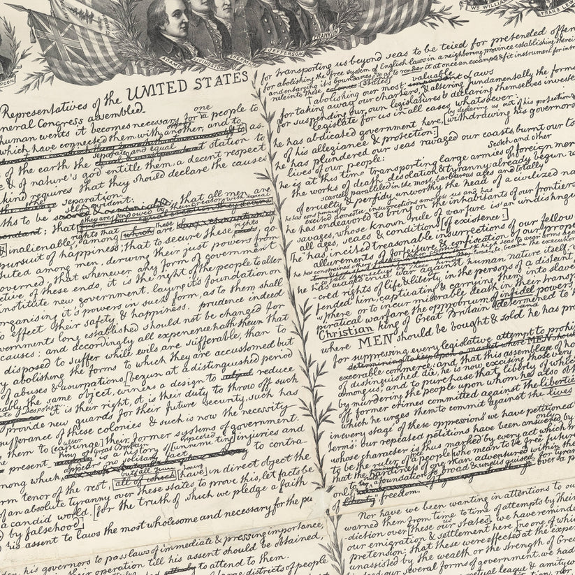 Large print with the marked up draft of the Declaration of Independenc ...