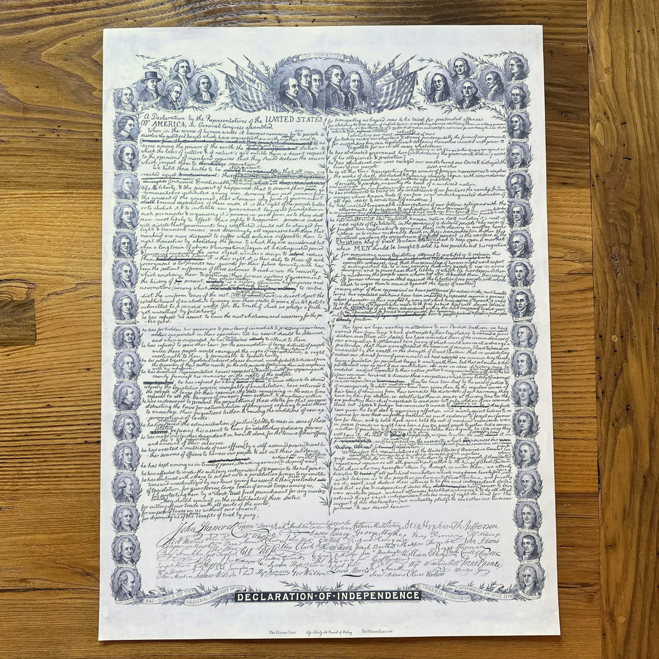 Large print with the marked up draft of the Declaration of Independenc ...