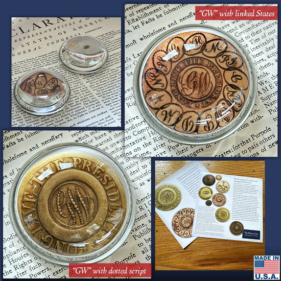 Glass George Washington Inaugural Button Paperweights — Made in America