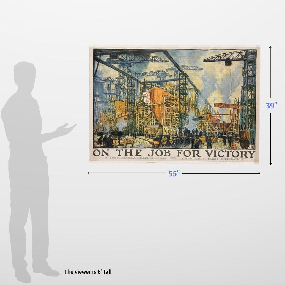 Original 1918 WWI Poster — "On the Job for Victory" — 42" x 57" — Line ...