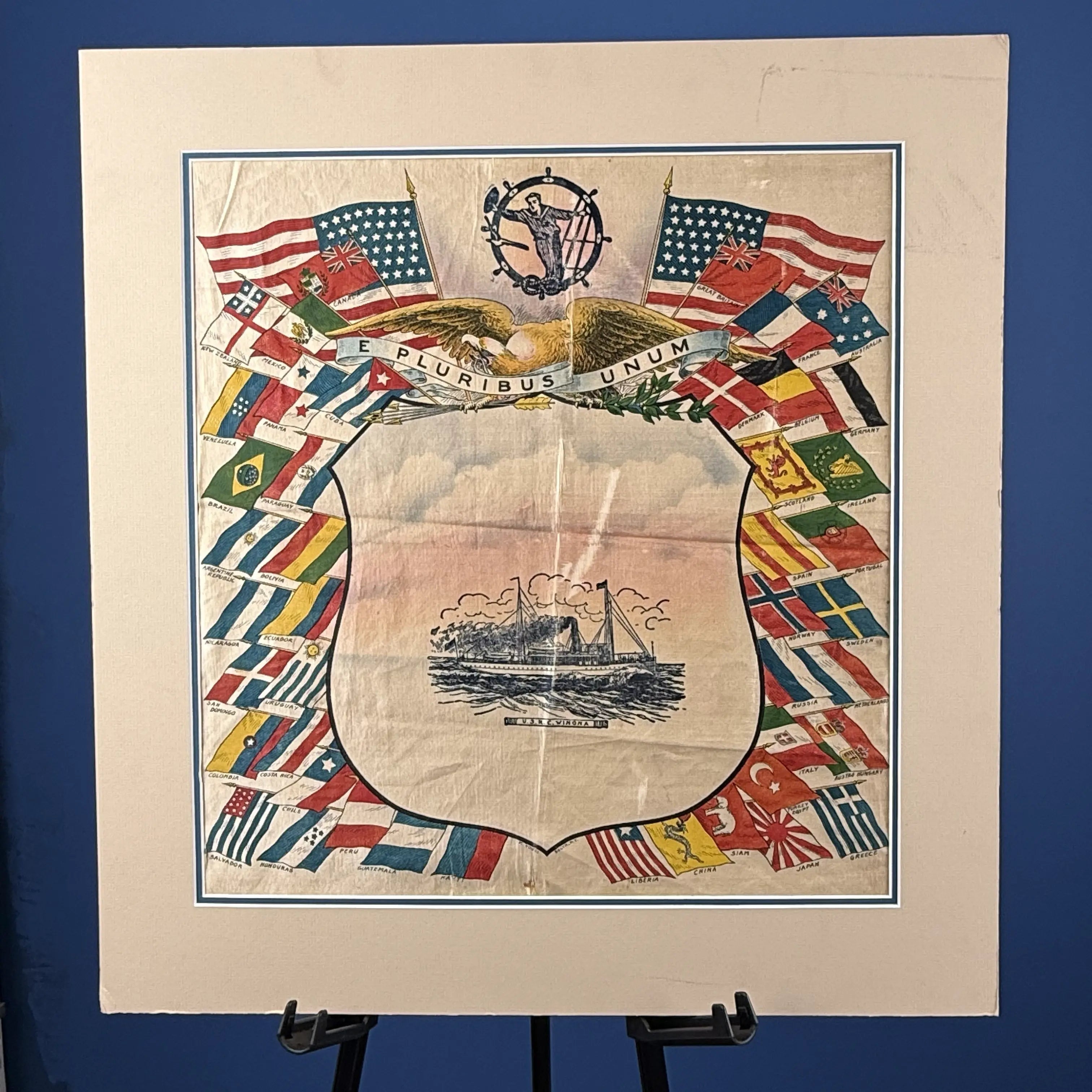 Matted Silk Panel featuring USRC Winona and flags of the nations of th ...