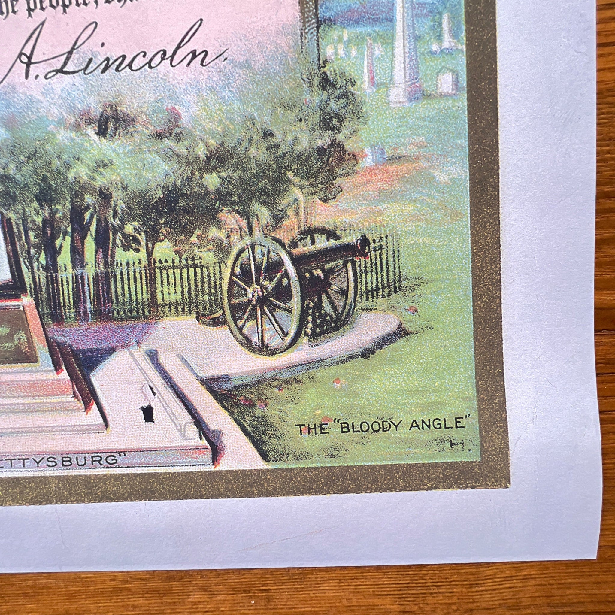 Gettysburg Address in full color with Lincoln and flags — Archival pri ...